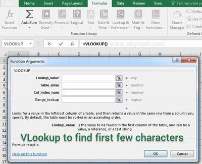 VLookup to find first few characters in Excel